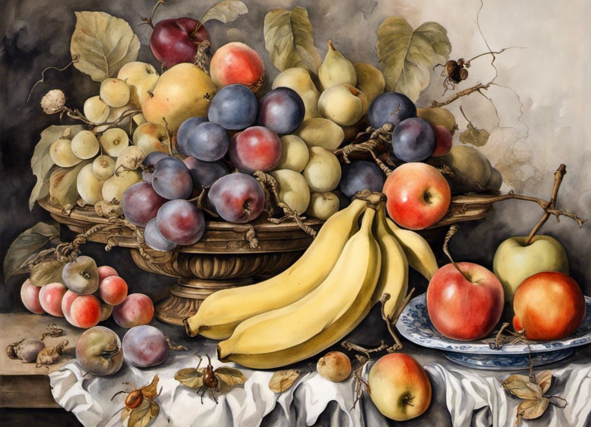 vanitas still life width fruit bowl - AI Generated Artwork - NightCafe ...