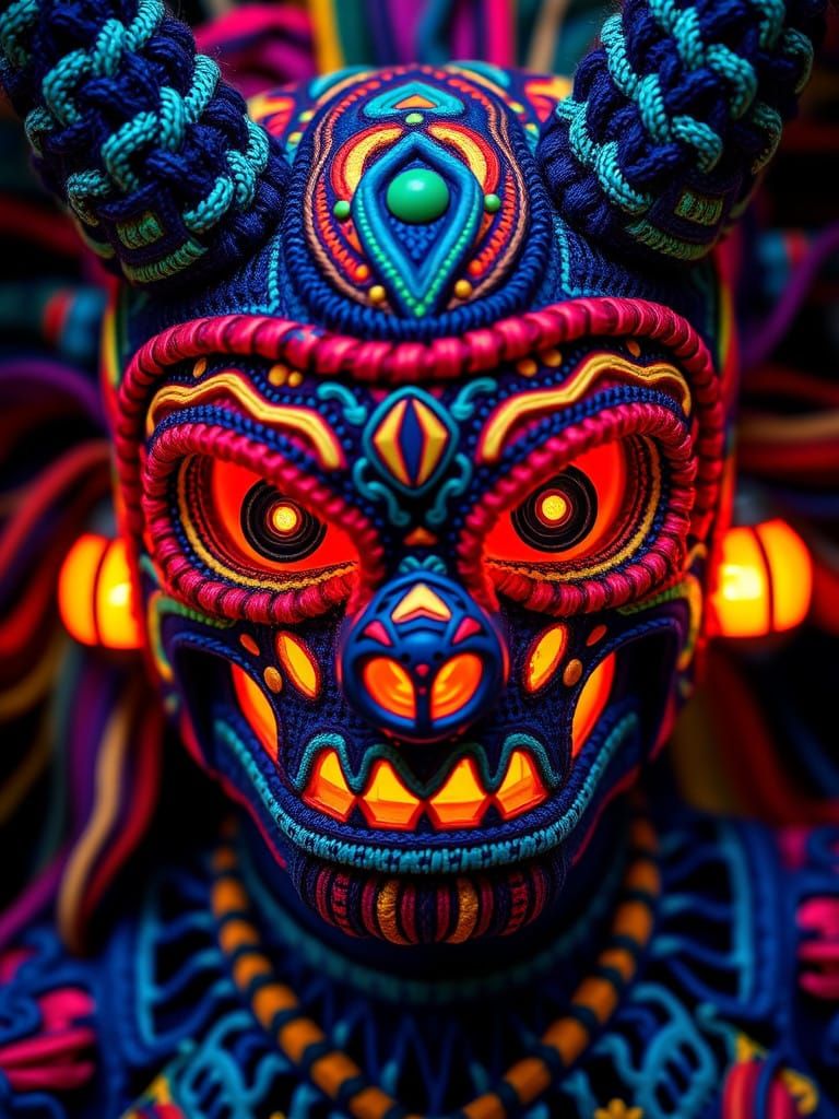 El Demon de Durango mask - Vibrant Macrame Luchador Mask in ...