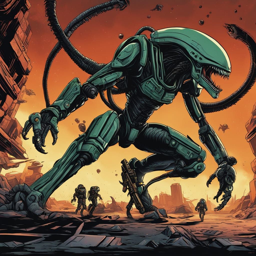 Alien Warrior Meets Xenomorph in 1986 Sci-Fi Epic - AI Art