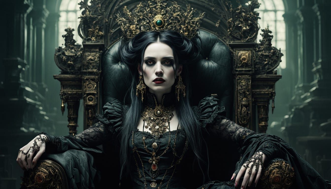 Elegant Gothic Vampire Queen in Atompunk Regalia - AI Art