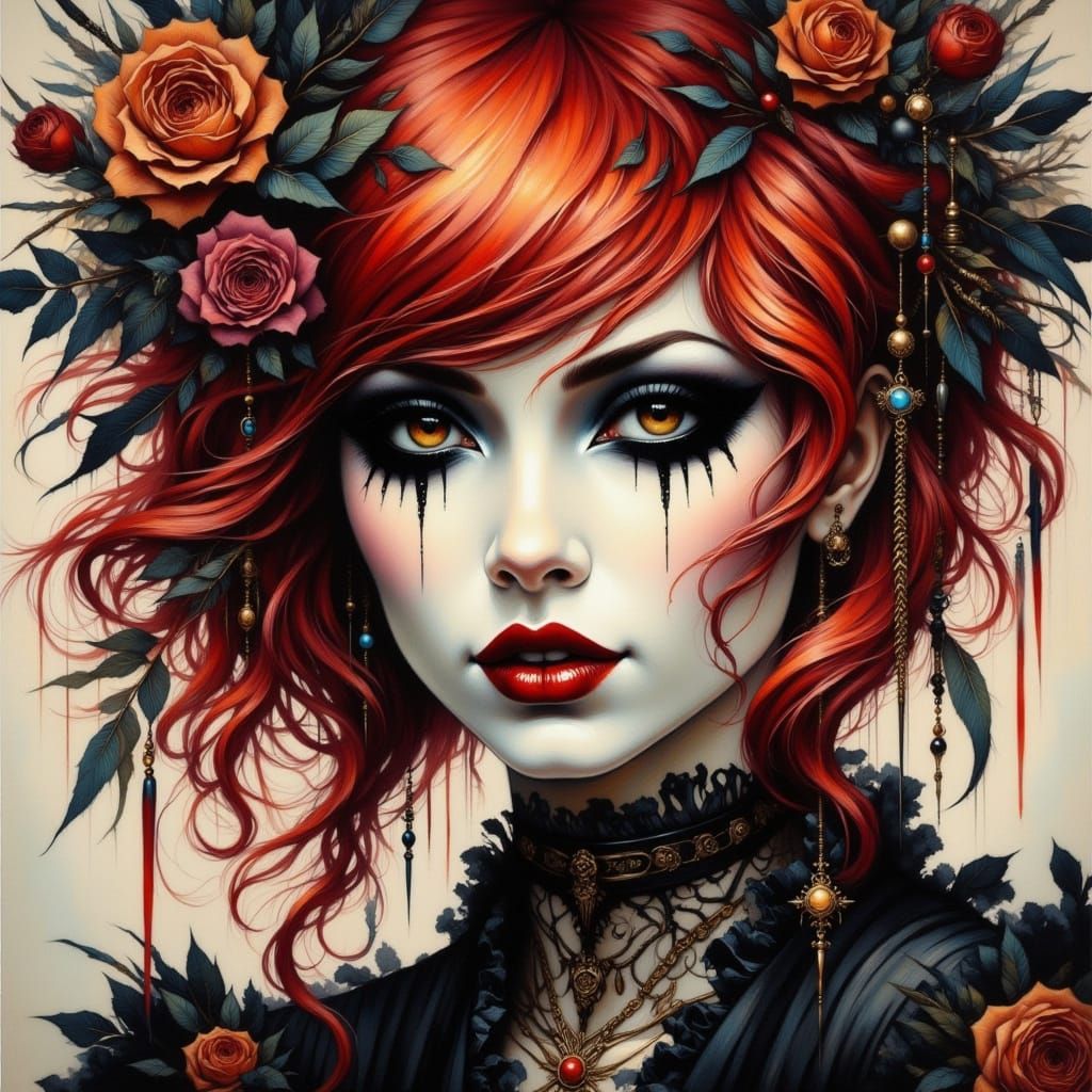 gothic clown girl - Gothic Harlequin Girl in Fauvist Style