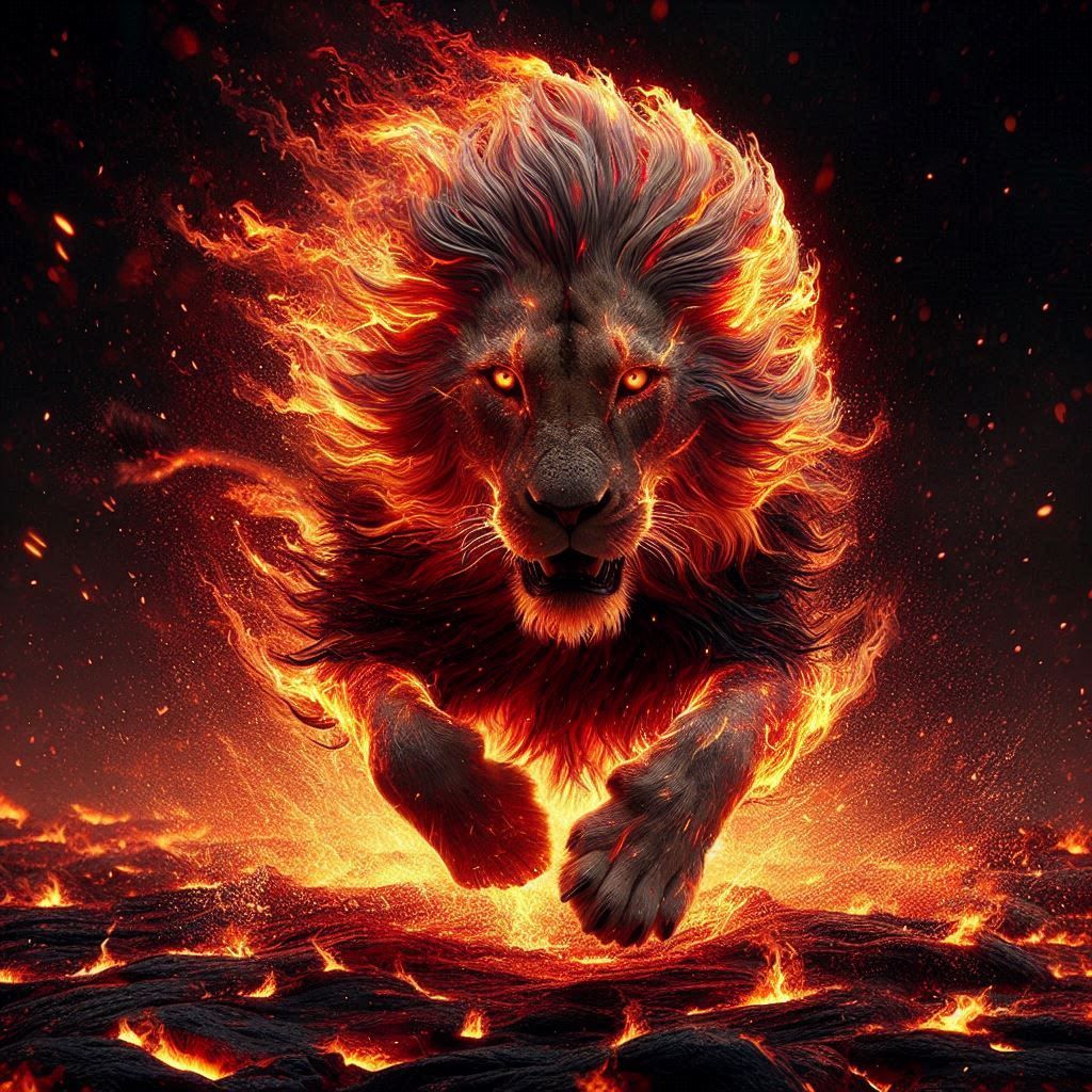 Lion running as if it's a Fiery inferno - AI Generated Artwork ...