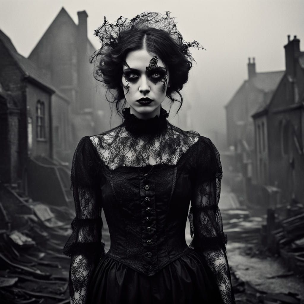 Gothic Fashion Model in Mysterious Fog - AI Art