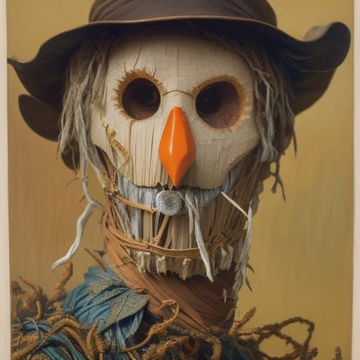 An insanely hyperdetailed whimsical portrait painting of a scarecrow ...