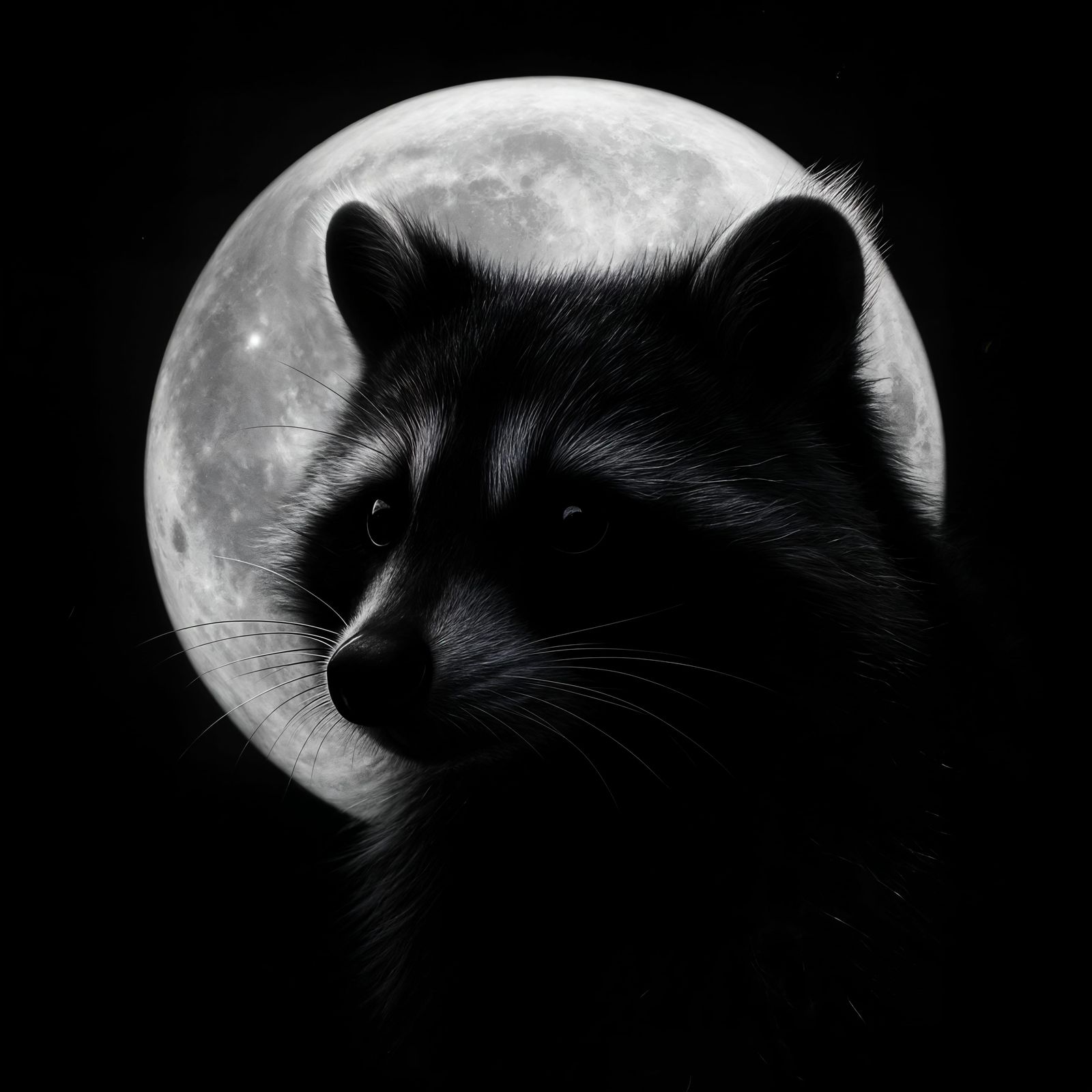 Raccoon in the Moon - Raccoon Silhouette in the Moon