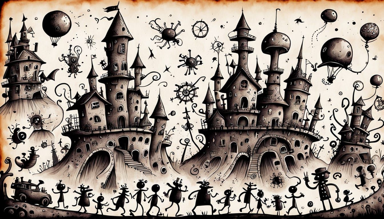 Whimsical Doodle Art in Vintage Ink Style - AI Art