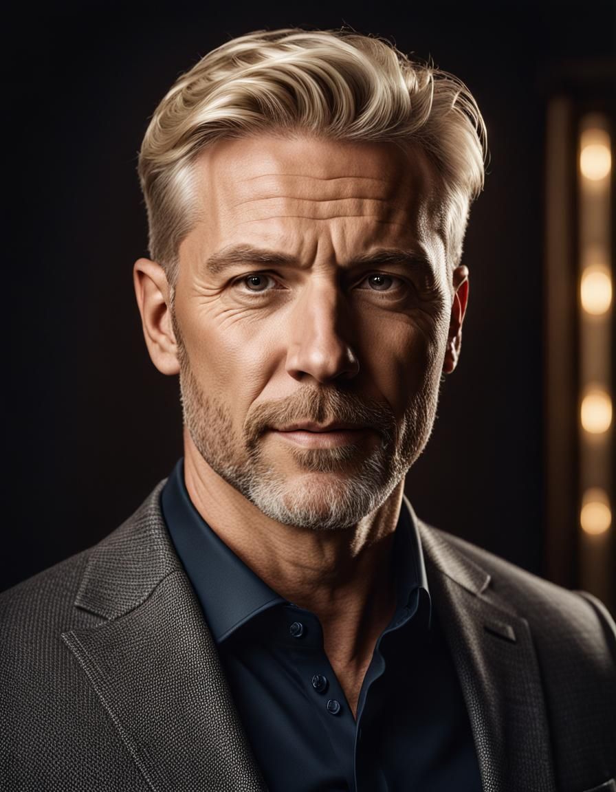 Professional promotional shot, male 38-year-old, blonde, 3/4 length ...