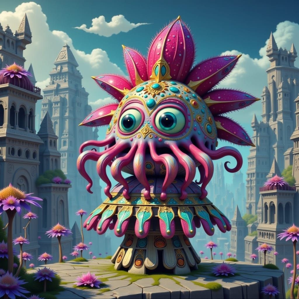 Majestic Aztec Spider-Octopus in Vibrant Turquoise... - AI Art