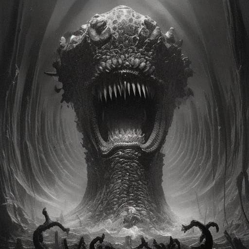 Horrific Tentacle Monster Spewing Black Gas - AI Art