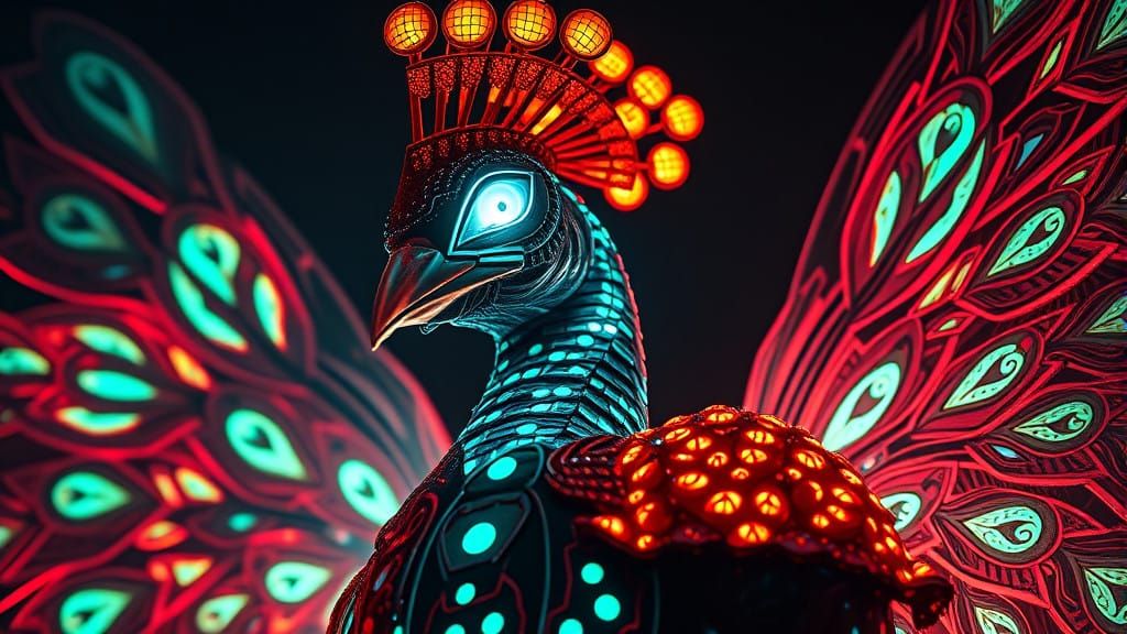 Neon Peacock - Glowing Superhero Peacock in Neon Cyberpunk A...