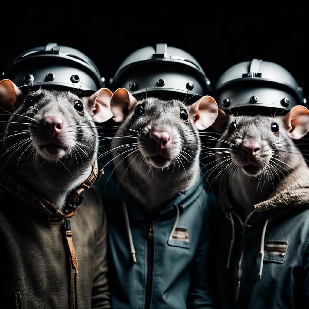 Row of rats wearing helmets - AI Generated Artwork - NightCafe Creator