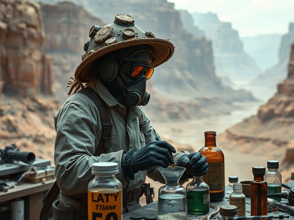 Tactical Rogue Scientist in Canyon Landscape - AI Art