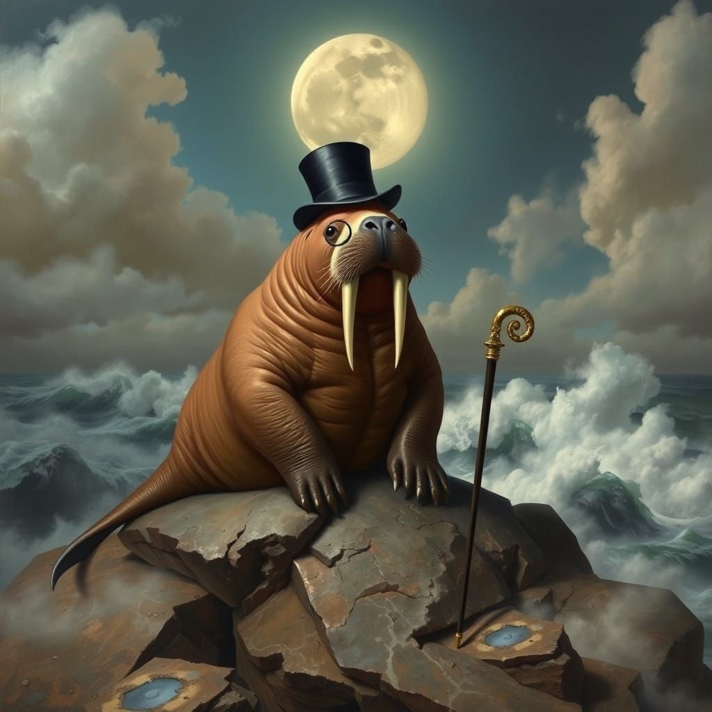 Dreamlike Walrus Scene in Witty Surrealism - AI Art