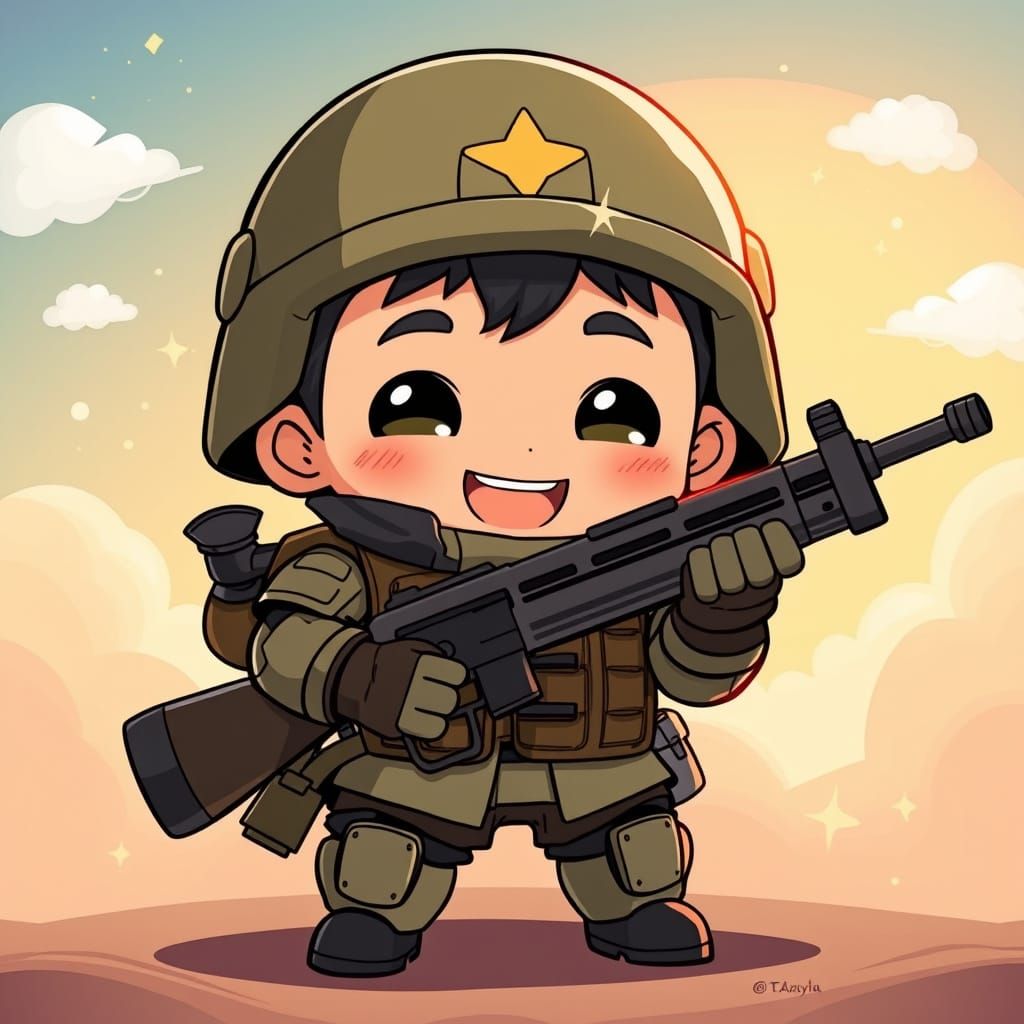 Cute Chibi Soldier in Whimsical Battle Armor - AI Art