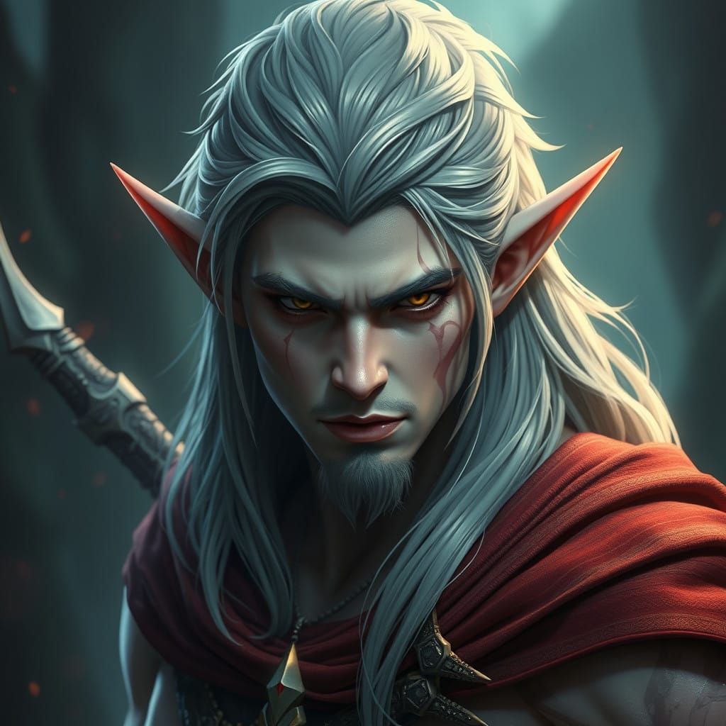 Elf - Stunning Fantasy Portrait of a Male Elf Villain in Cin...