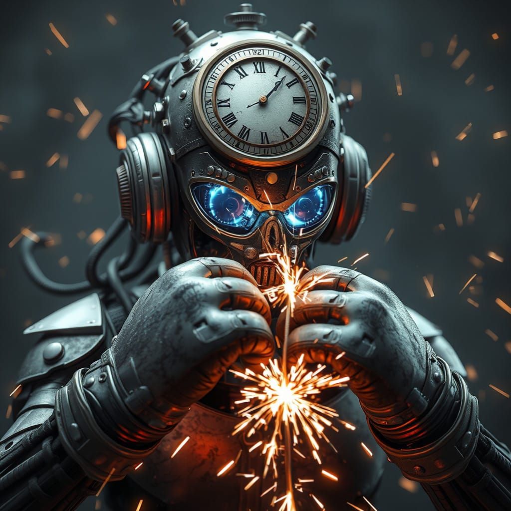 Cyborg Warrior with Clockwork Headpiece in Boxing ... - AI Art