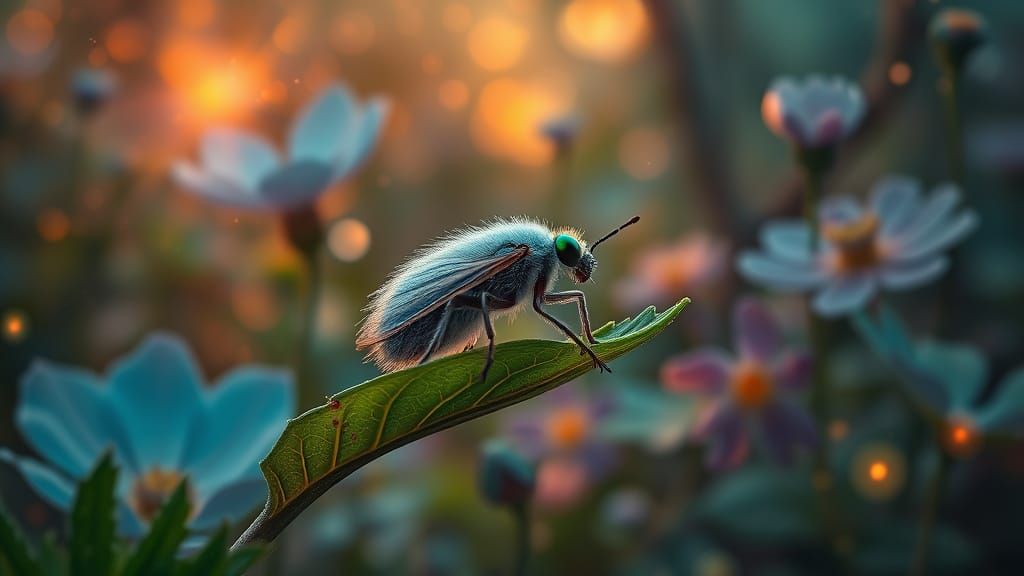 Whimsical Dreamscapes: A Tiny Insect Rides a Leaf ... - AI Art