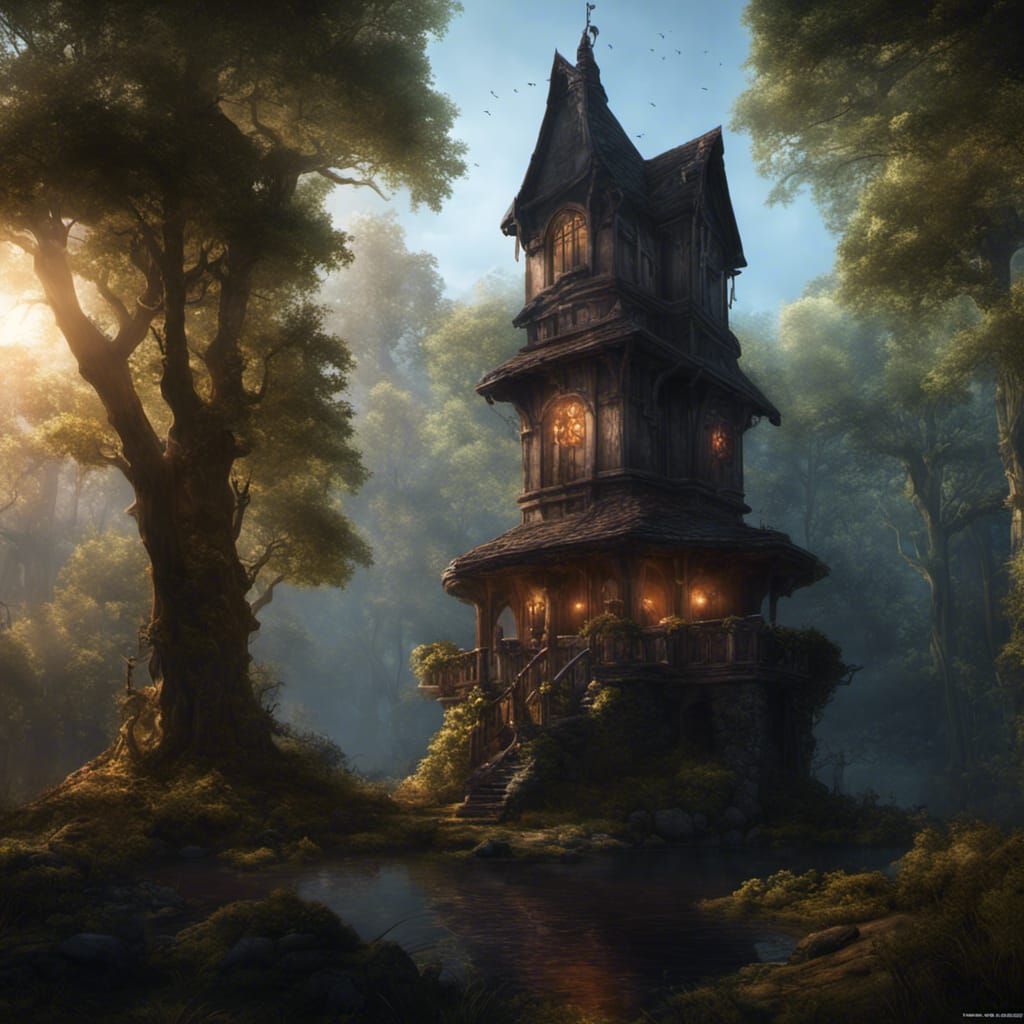 Cozy Wizard tower secluded in the woods - AI Generated Artwork ...