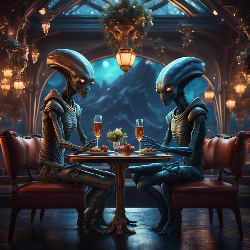 Two aliens on a date in a fancy restaurant. - AI Generated Artwork ...
