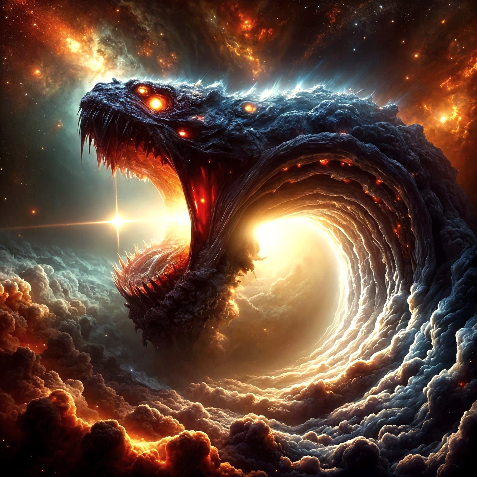 Colossal Space Worm Devours Star in Hyperrealistic... - AI Art
