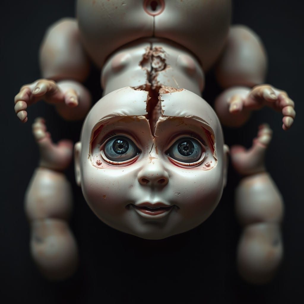 surreal photo, realistic split open dolls hollow internal workings, in ...