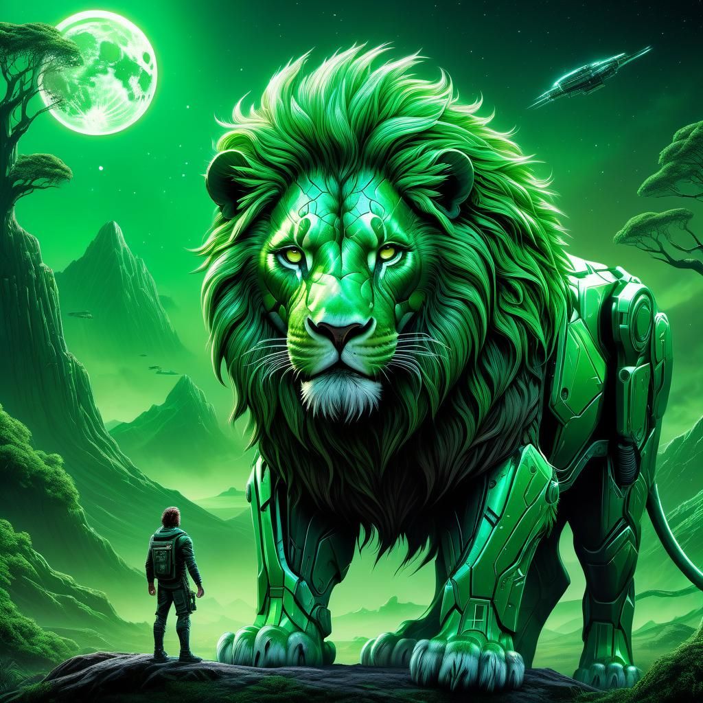 A Green Cyborg Lion Epic cinematic brilliant stunning intricate ...