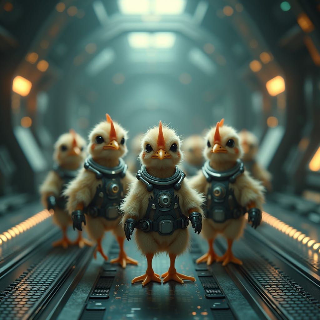 Surreal Cyberpunk Chickens in a Gritty Space Odyss... - AI Art