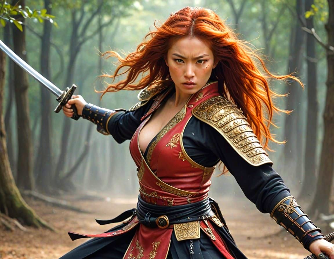 Onna-Bugeisha/Samurai (2) - Intense Red-Haired Samurai Warri...