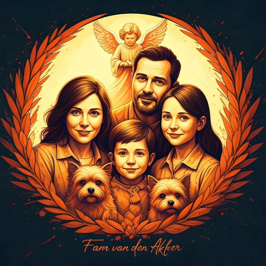 A Ink Drawing of my Familie, Father, mother, Boy and Girl, little angel ...