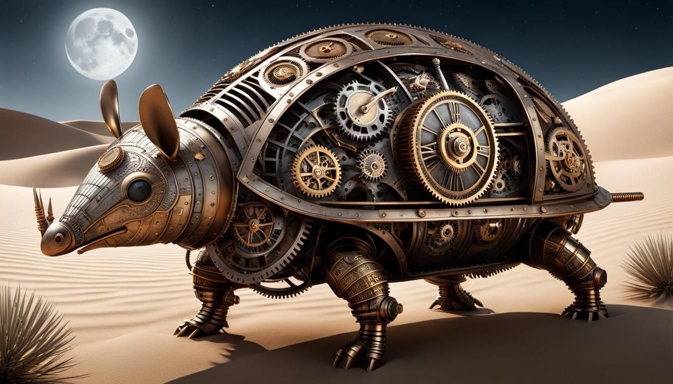 Steampunk Armadillo exploring a barren desert - AI Generated Artwork - NightCafe Creator