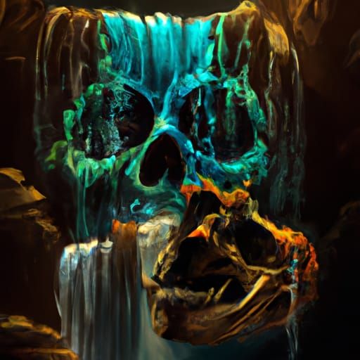 A skull made out of the earth crying waterfall 8 k resolution vibrant ...