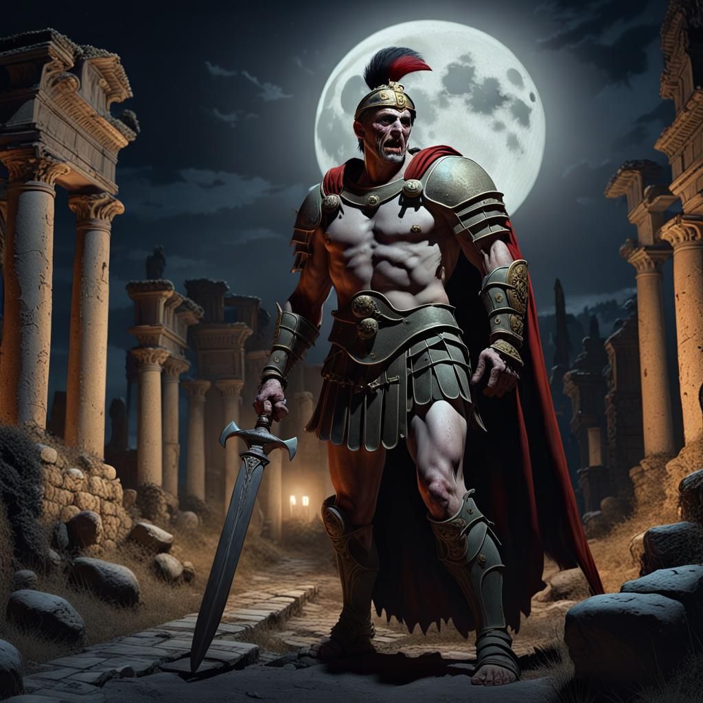 Horror, macabre, sinister, terrifying, Roman Centurion as a vampire ...