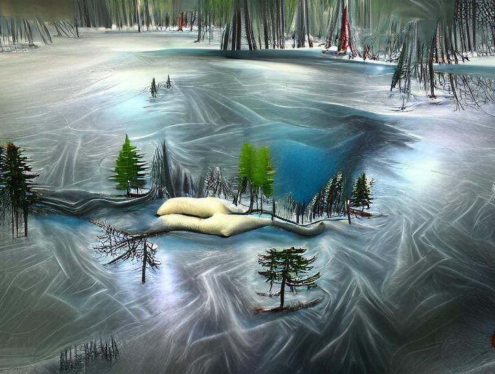 Frozen lake and a deep forest with snow - AI Generated Artwork ...
