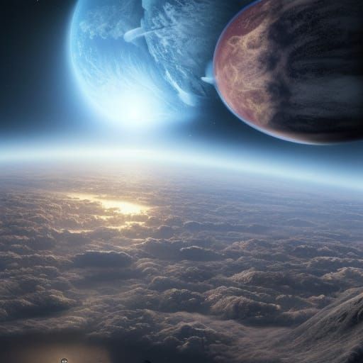 Planet rising over earth like the moon Epic cinematic brilliant ...