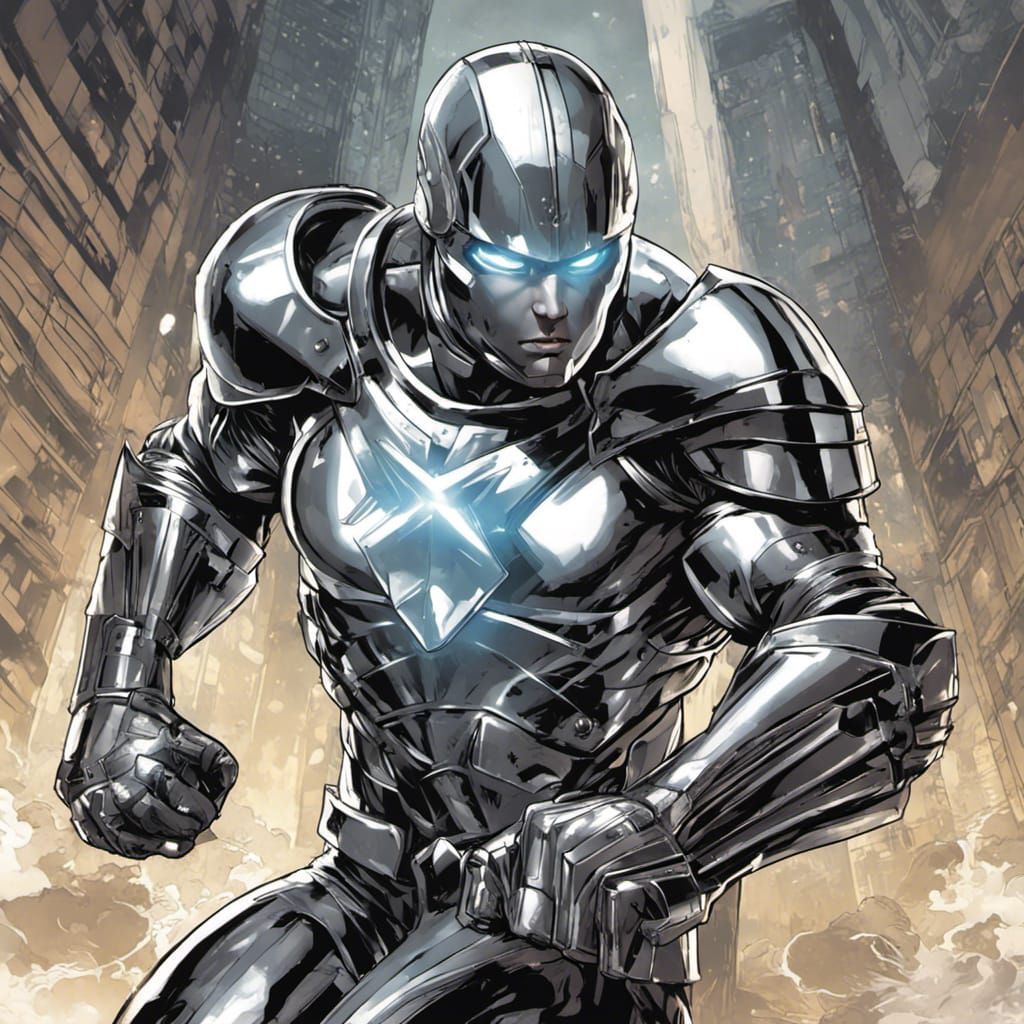 Silver, armored, male, superhero, hammer, gauntlets, high tech, helmet ...