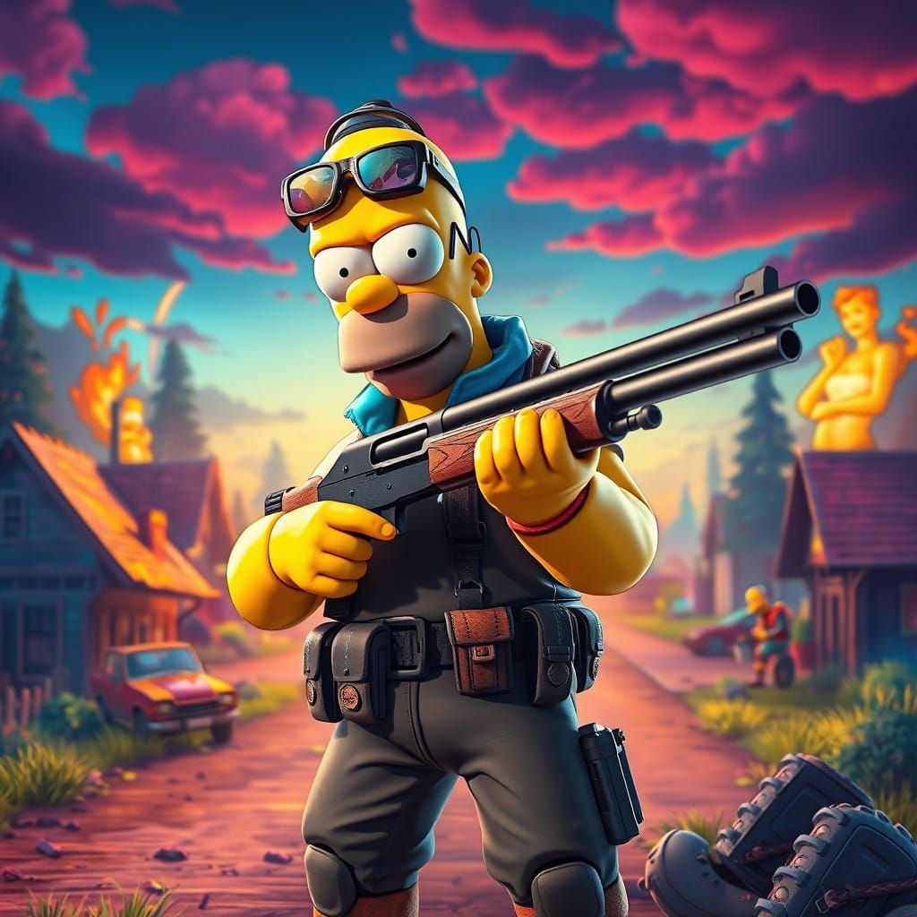 Homer Simpson as a Fortnite-Skinned Survivor in a ... - AI Art
