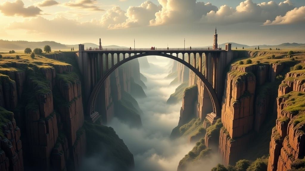 Surreal Bridge Spans Earth's Giant Rift in Detaile... - AI Art