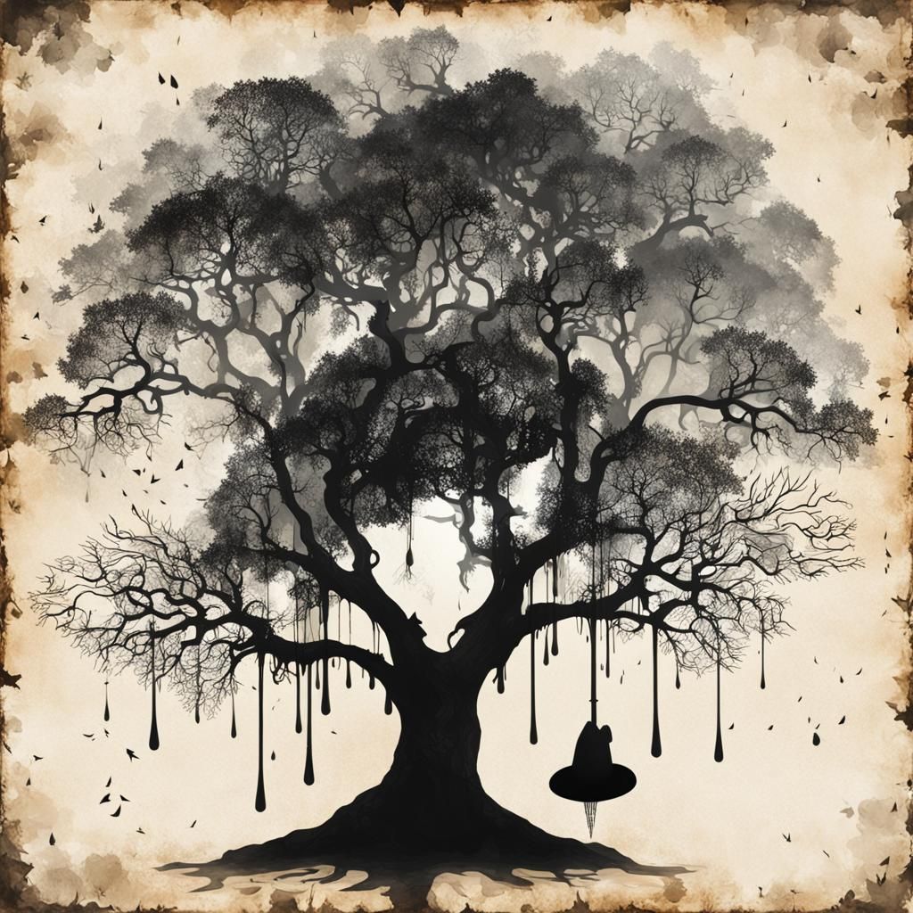 Vintage Tree Art with Witch Hat - AI Generated Artwork - NightCafe Creator
