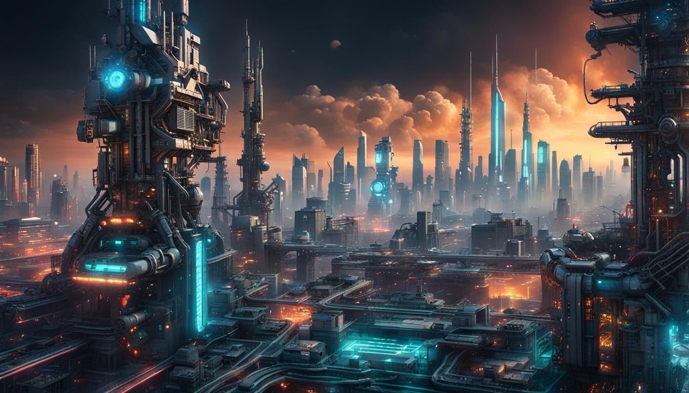 futuristic microchip cityscape skyline - AI Generated Artwork ...