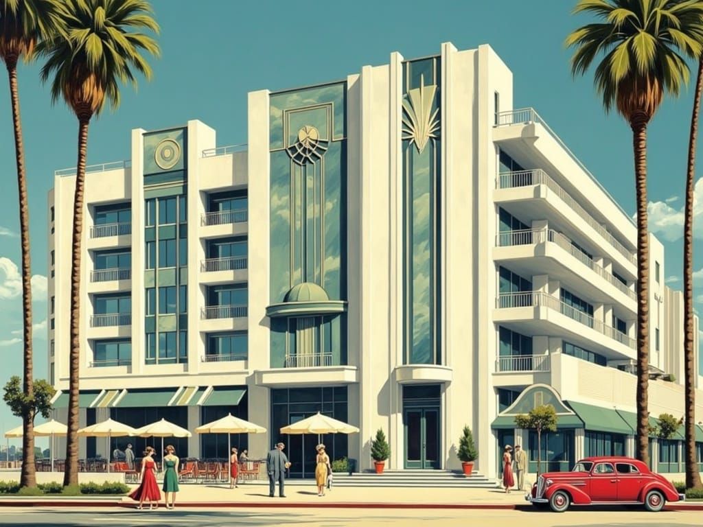 Surreal Art Deco Architecture with Tropical Ambian... - AI Art