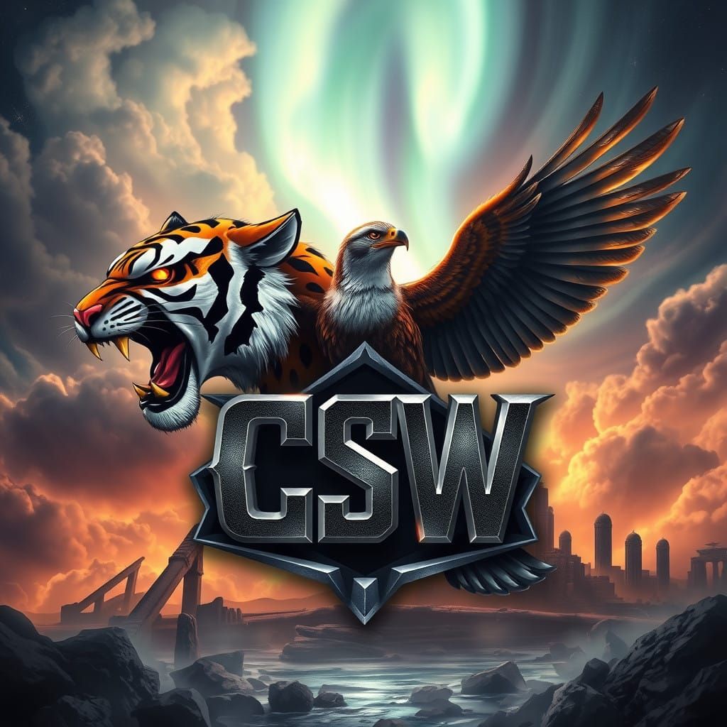 Futuristic 'CSW' Logo with Tiger and Falcon - AI Art