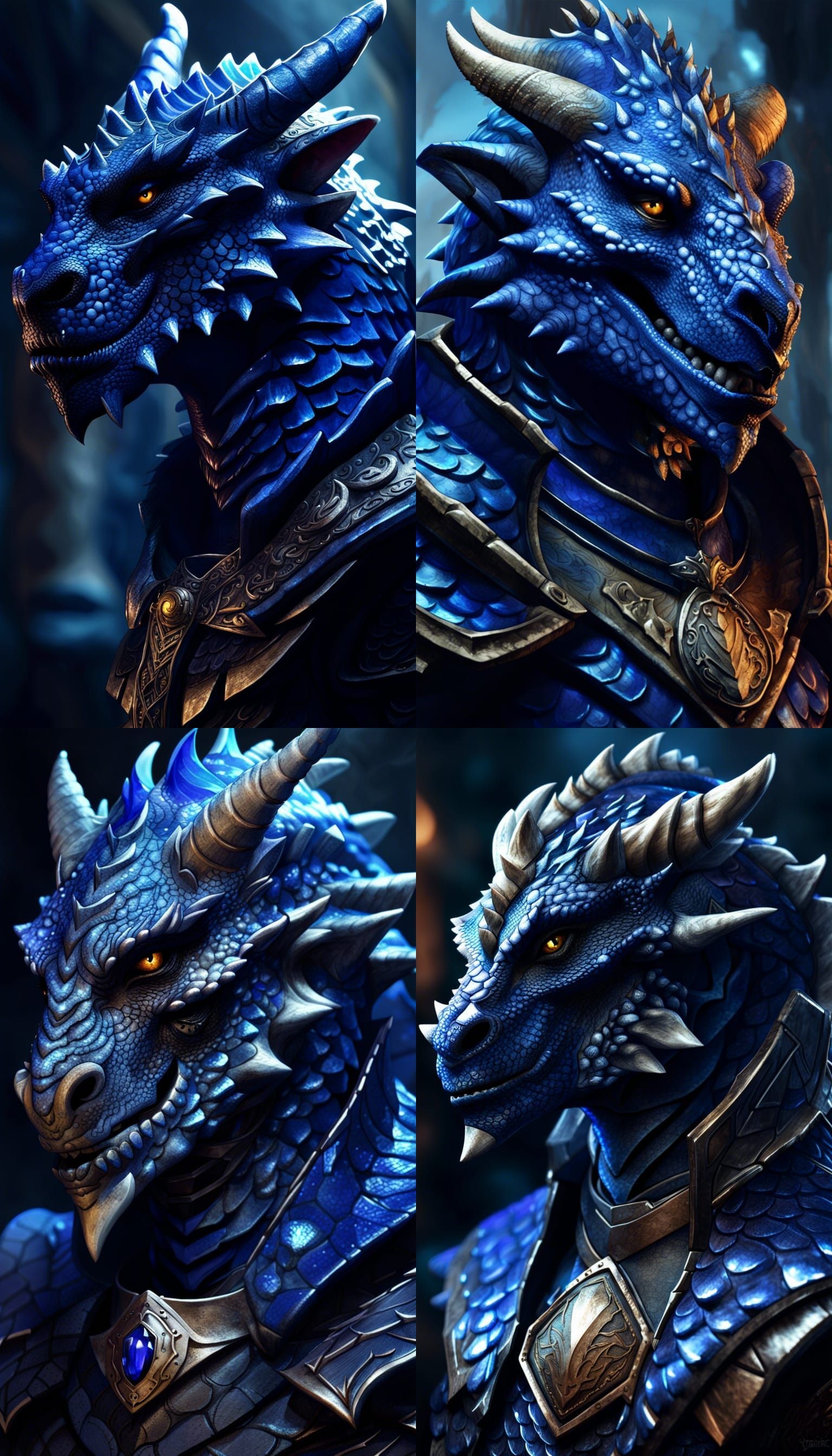 Dragonborn male with sapphire scales head and shoulder portrait a ...