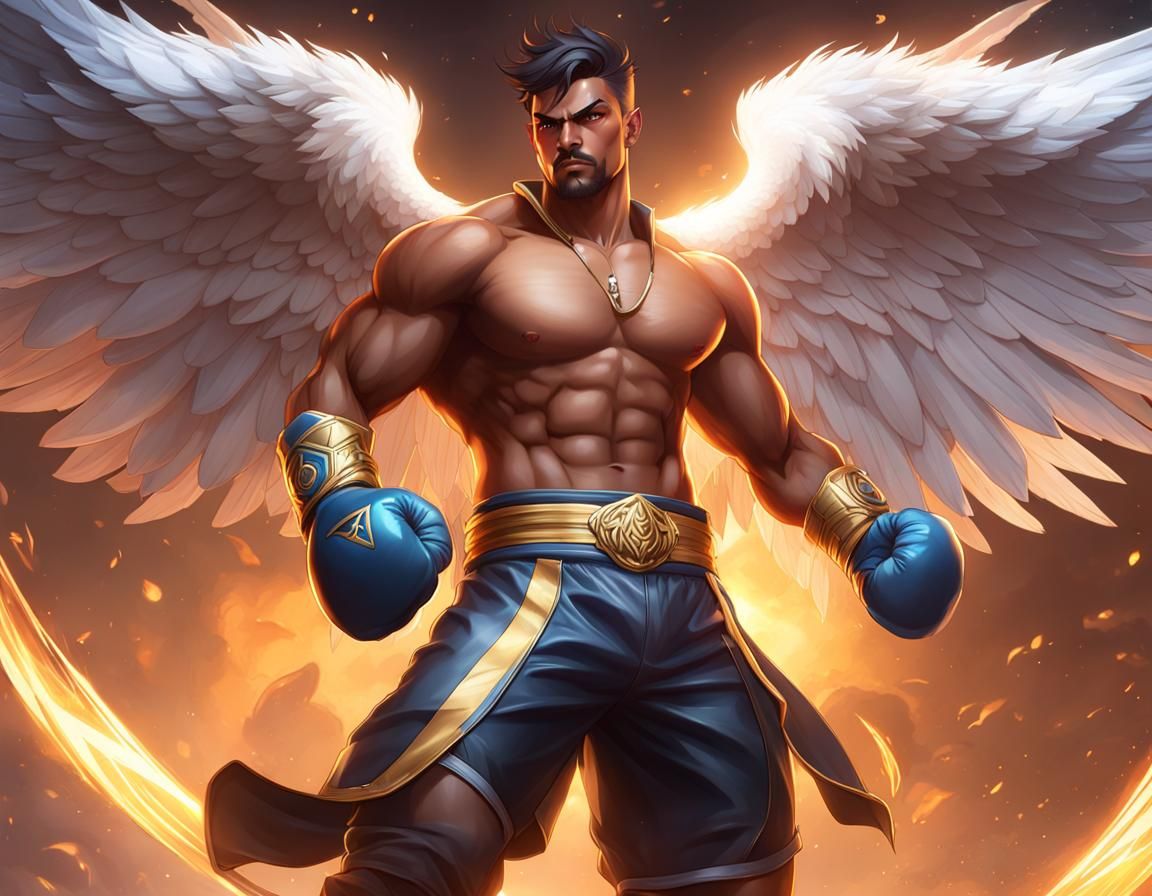 Hunk Angel Brazilian Boxer in Heaven fighting angels, style of from ...