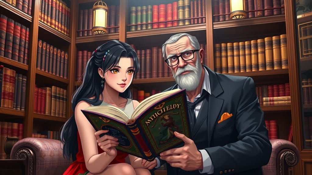 The Storyteller and His Star - Elegant Victorian Study Scene...