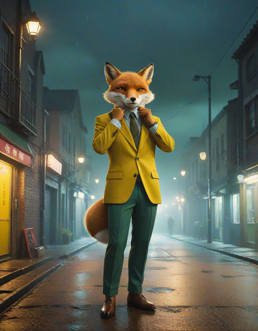 Sophisticated Fox in Sleek Suit, Radiating Mystiqu... - AI Art