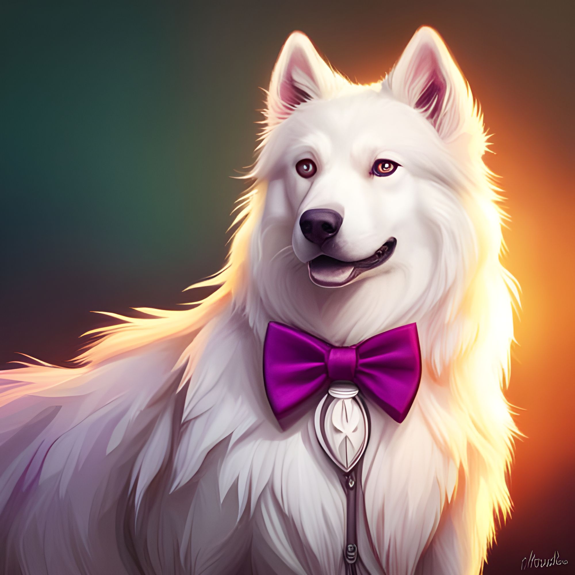 Ozzy the Samoyed Wearing a Purple Bowtie : r/nightcafe