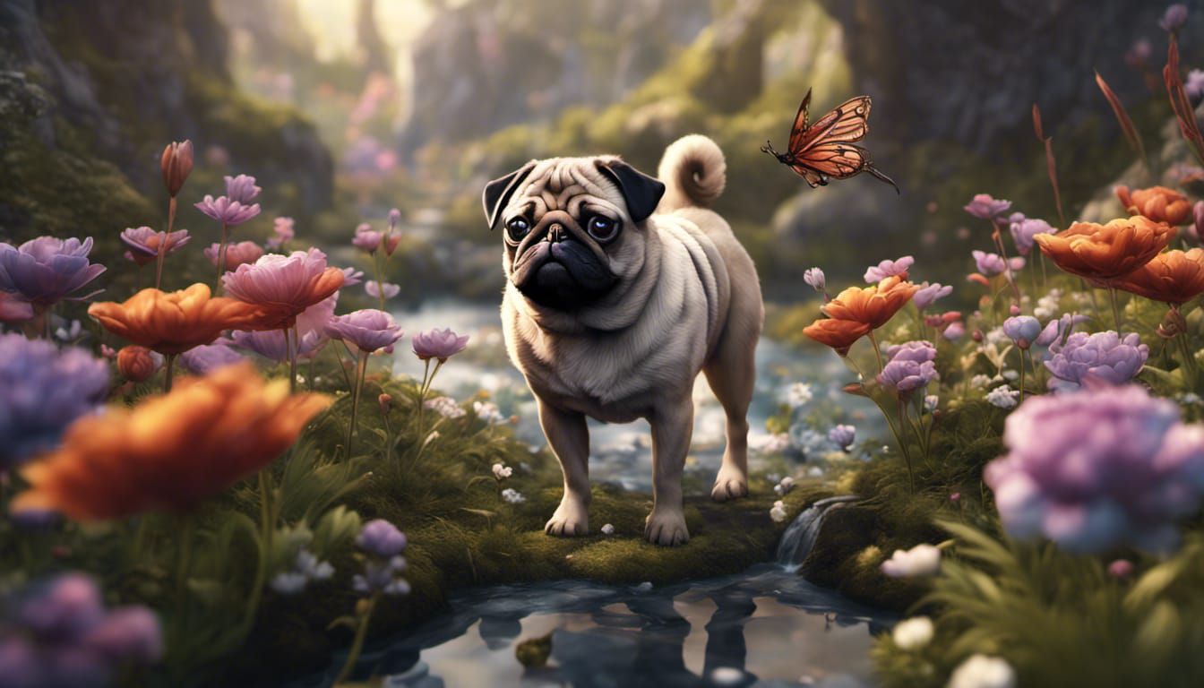 Pug enjoying the outdoors - AI Generated Artwork - NightCafe Creator