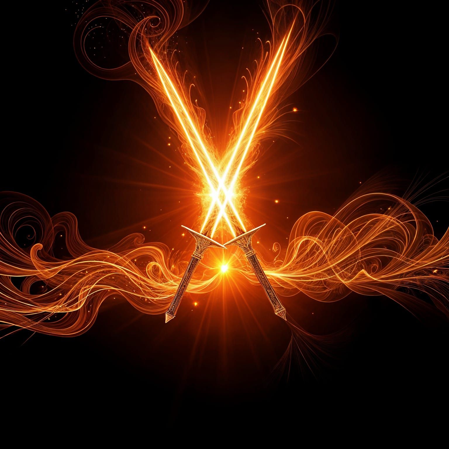 Swords Dancing in Vibrant Firelight Abstract Art - AI Art