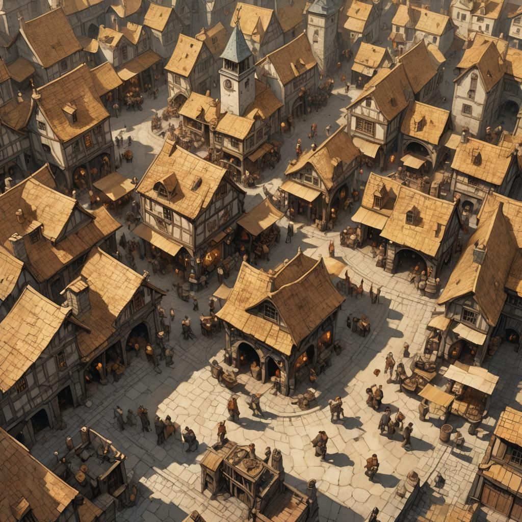 Fantasy Town Square in Warm Golden Light - AI Art