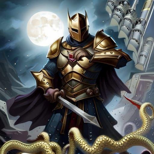 Knight fighting aliens - AI Generated Artwork - NightCafe Creator